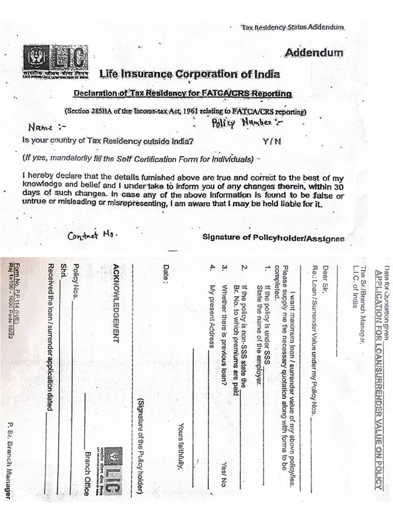 LIC Consolidated Surrender Form | PDF | Banks | Cheque