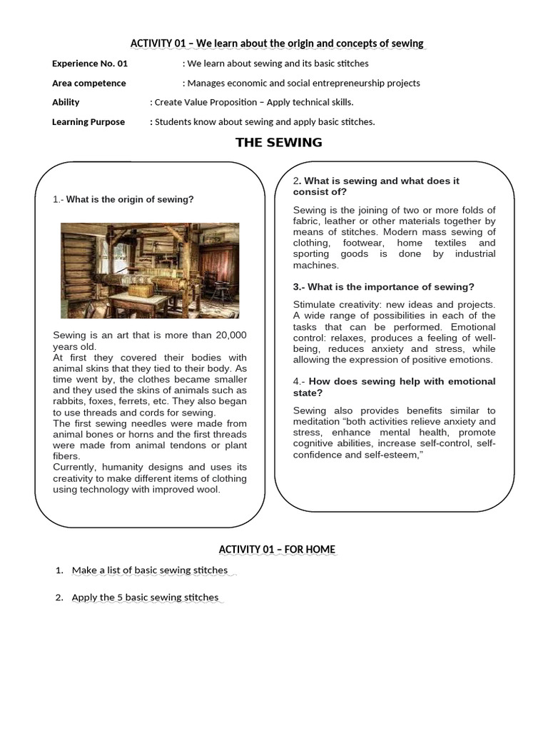 Origin and Basics of Sewing Skills | PDF | Sewing | Seam (Sewing)