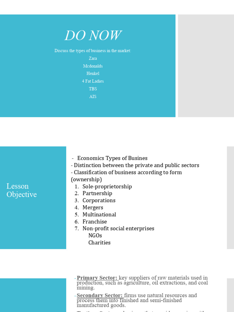 Do Now: Discuss The Types of Business in The Market: Zara Mcdonalds ...