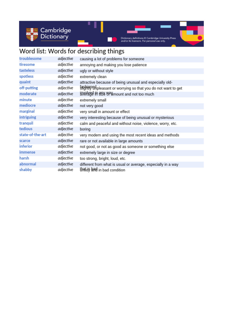 Words For Describing Things | PDF
