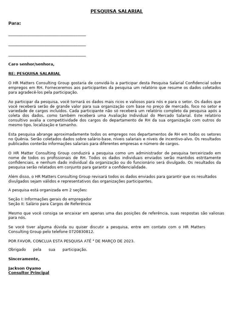 Pesquisa Salarial para Profissionais de RH | PDF | Gestão de recursos humanos | Business