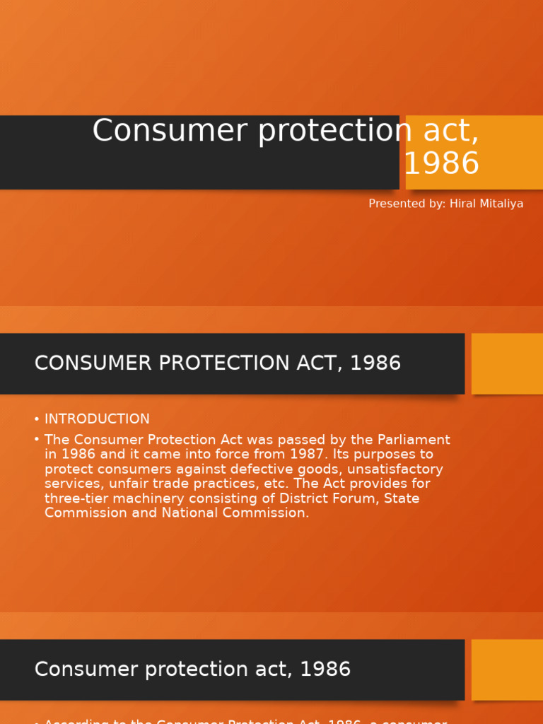 Overview of Consumer Protection Act 1986 | PDF | Consumer Protection ...