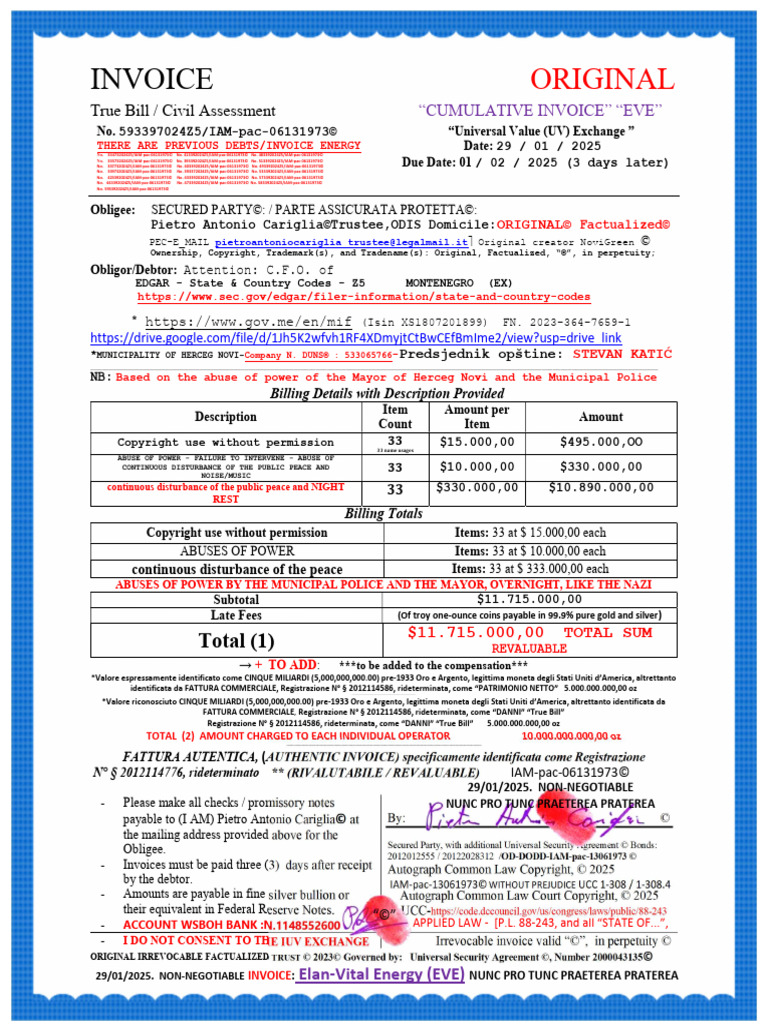 Invoice True Bill Civil Assessment Debtor Katic Stevan - 29012025 | PDF ...