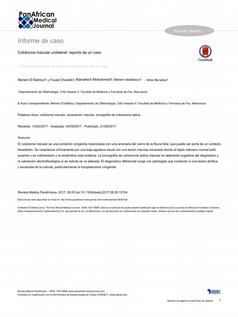 Coloboma macular unilateral: caso clínico | PDF | Ojo humano | Ojo