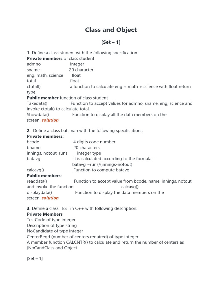 Class and Object Assignment | PDF | Data Type | Function (Mathematics)