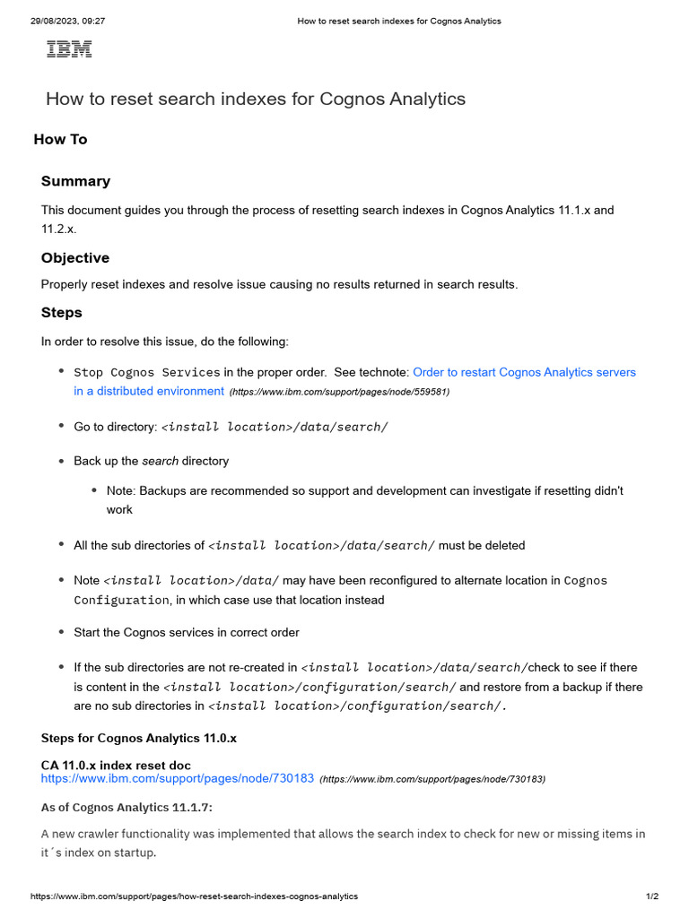 How To Reset Search Indexes For Cognos Analytics | PDF | Computer File | Directory (Computing)
