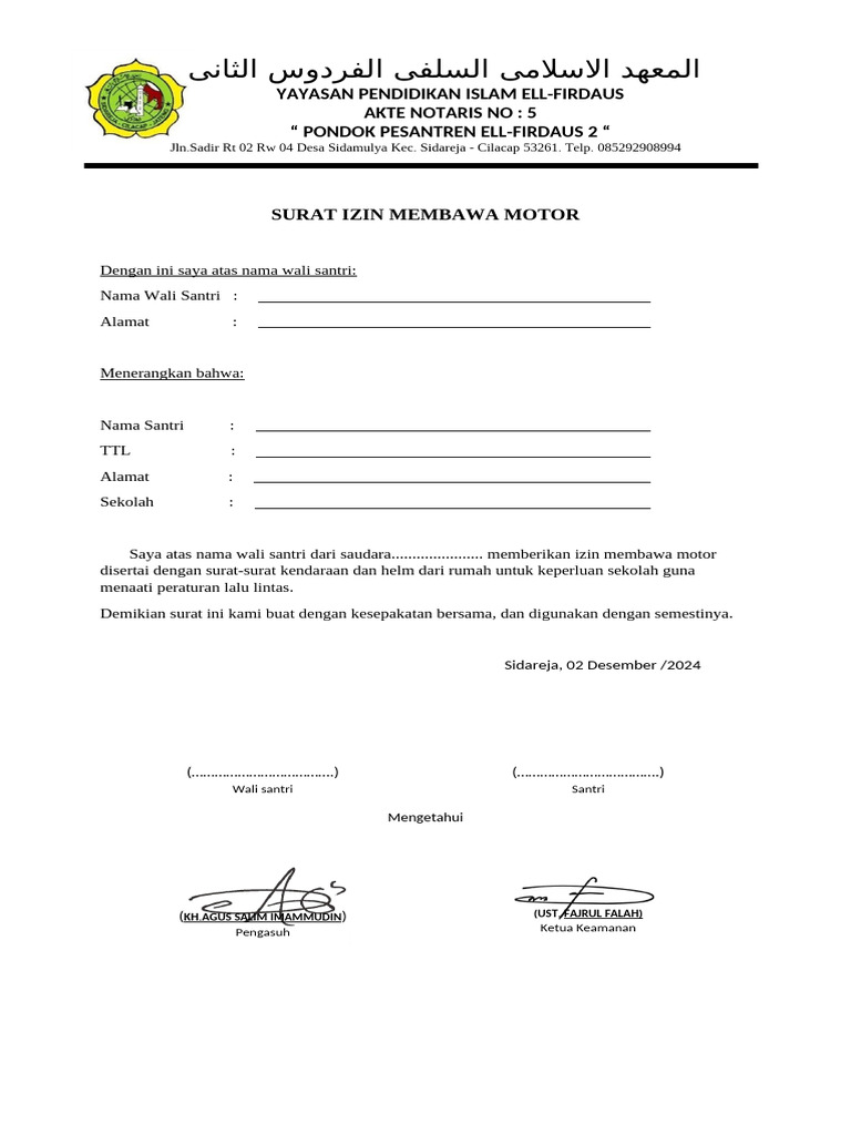 Surat Izin Membawa Motor | PDF