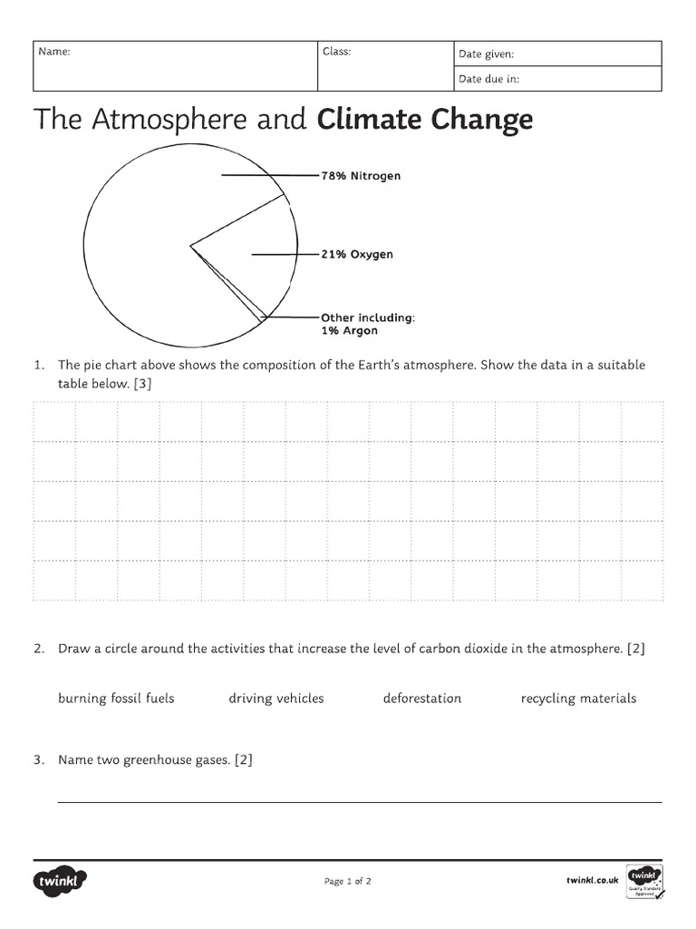 Atmosphere Worksheet | PDF