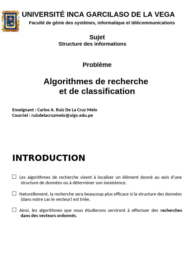 Classe 5 Algorithmes de Recherche Et de Classification | PDF ...