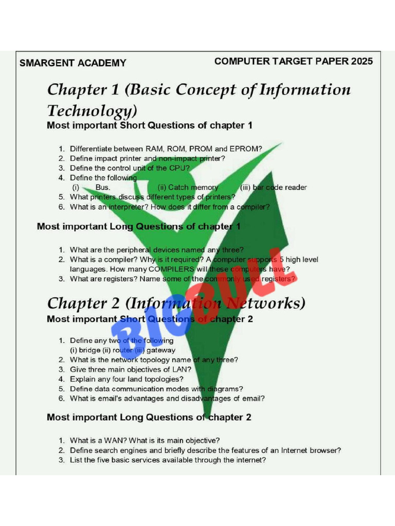 XI Computer target paper 2025 BIG BULL | PDF