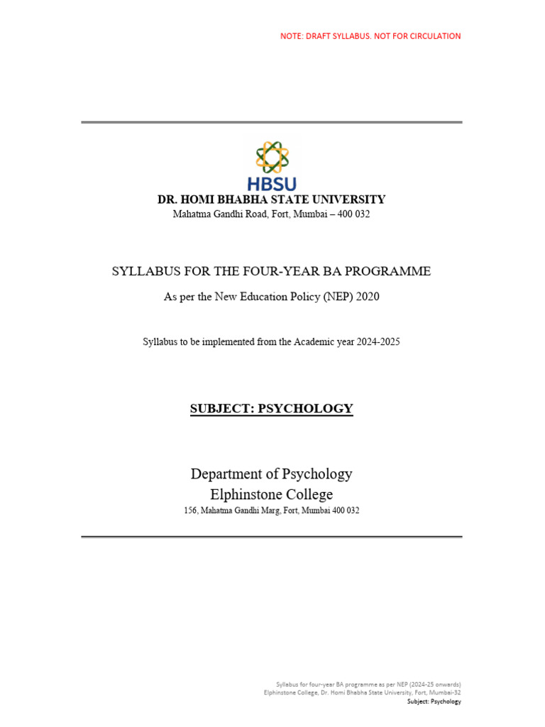 Syllabus BA Psy HBSU July2024 | PDF | Psychology | Learning