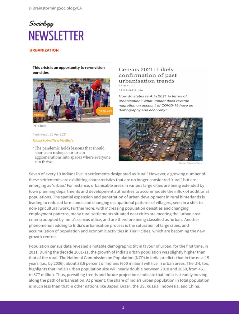 Sociology of Urbanization | PDF | Urbanization | Family