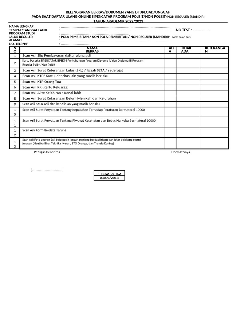 Checklist Berkas Sipencatar | PDF