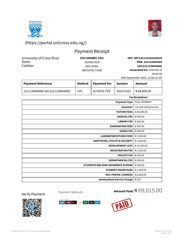 UNICROSS Payment Receipt | PDF | Payments | Services (Economics)