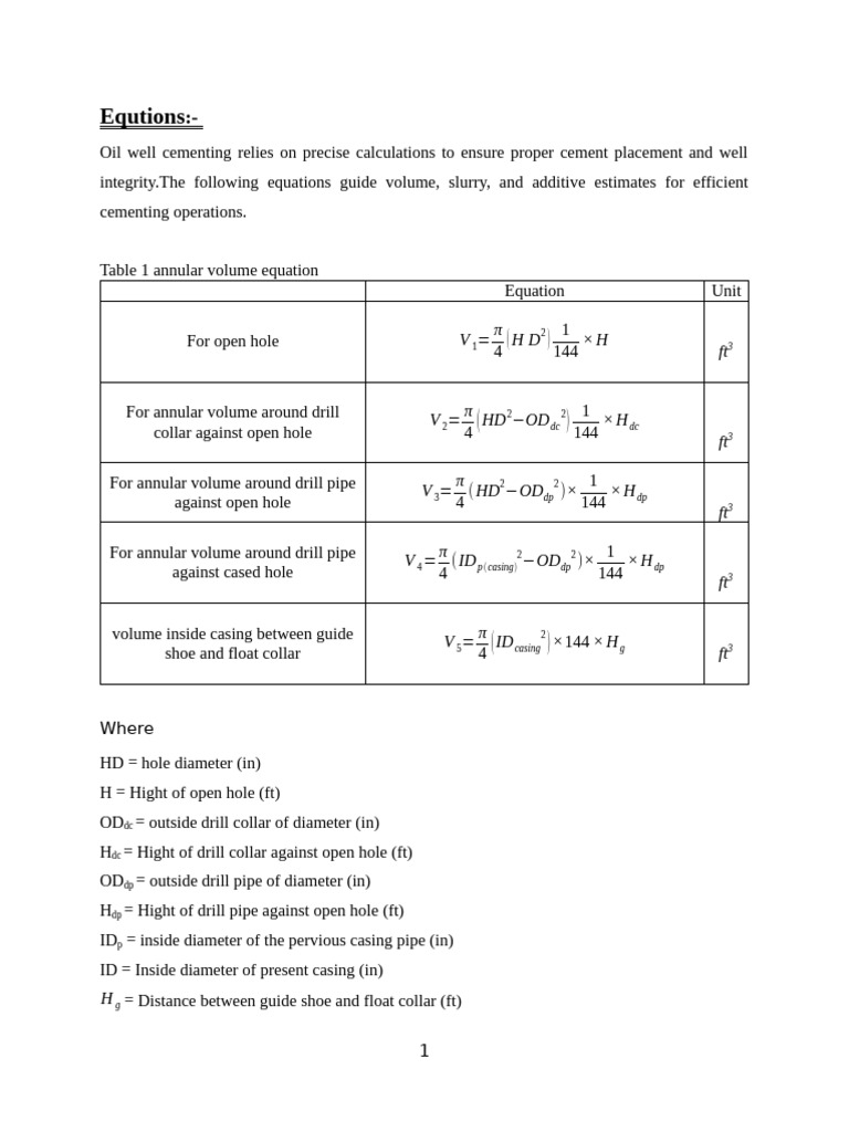 Equation | PDF | Casing (Borehole) | Volume