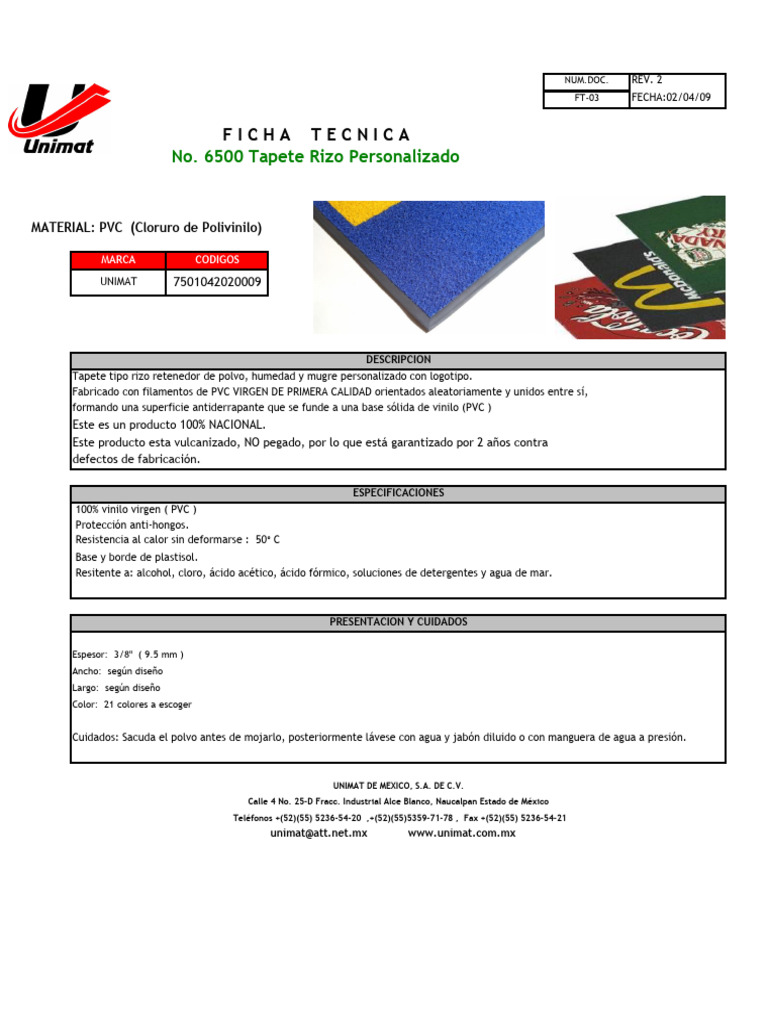 Tapete Rizo Personalizado UNIMAT | PDF