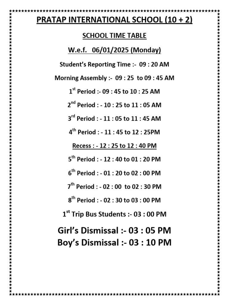 School Time Table (06!01!2025) | PDF