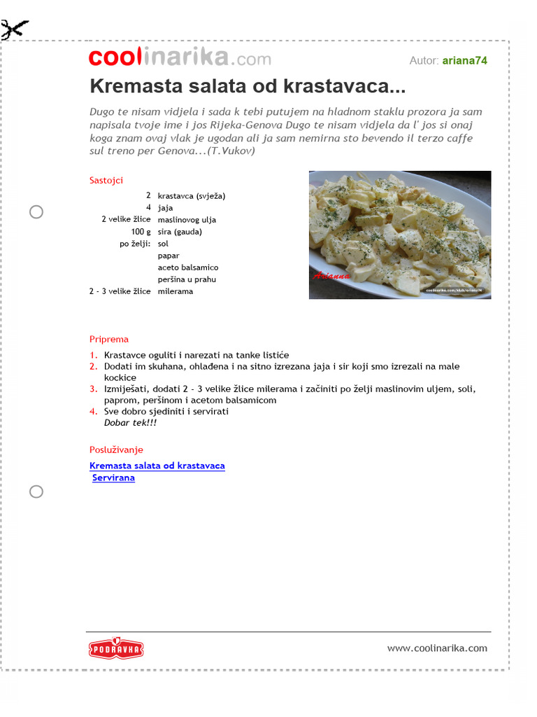 Kremasta Salata Od Krastavaca | PDF