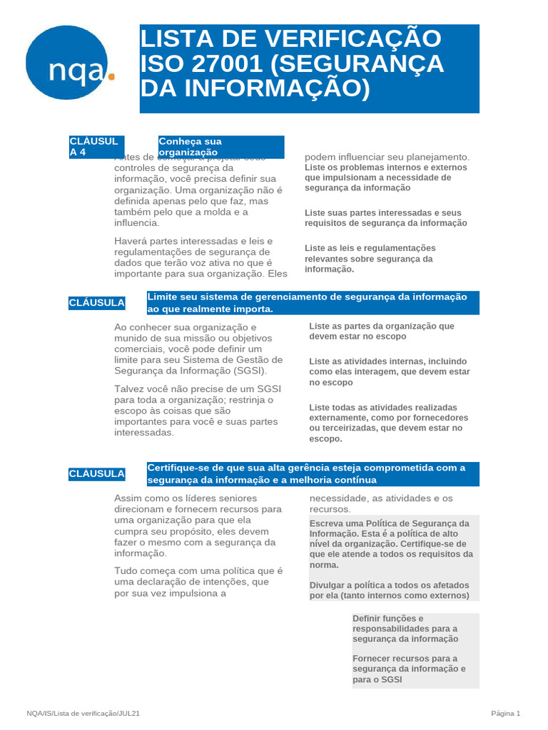 Lista de Verificação de Segurança Da Informação ISO 27011 | PDF ...