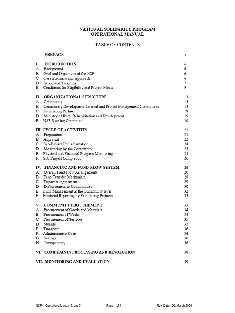 NSP Operational Manual Overview | PDF