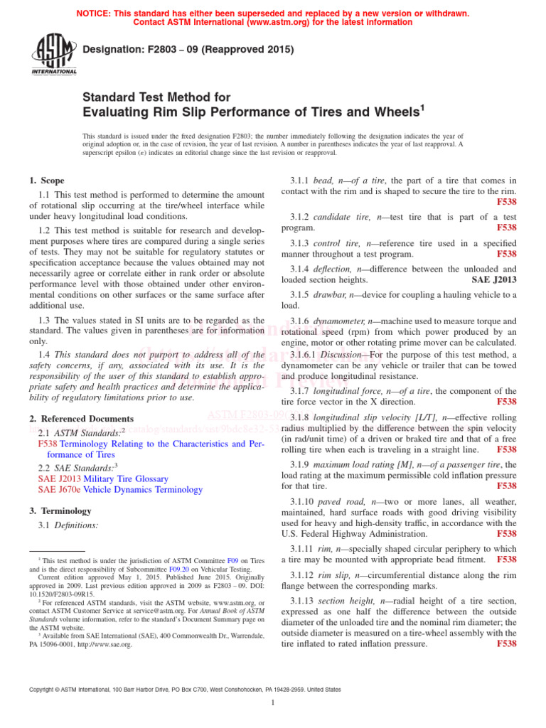Astm F2803 09 2015 | PDF | Tire | Mechanical Engineering