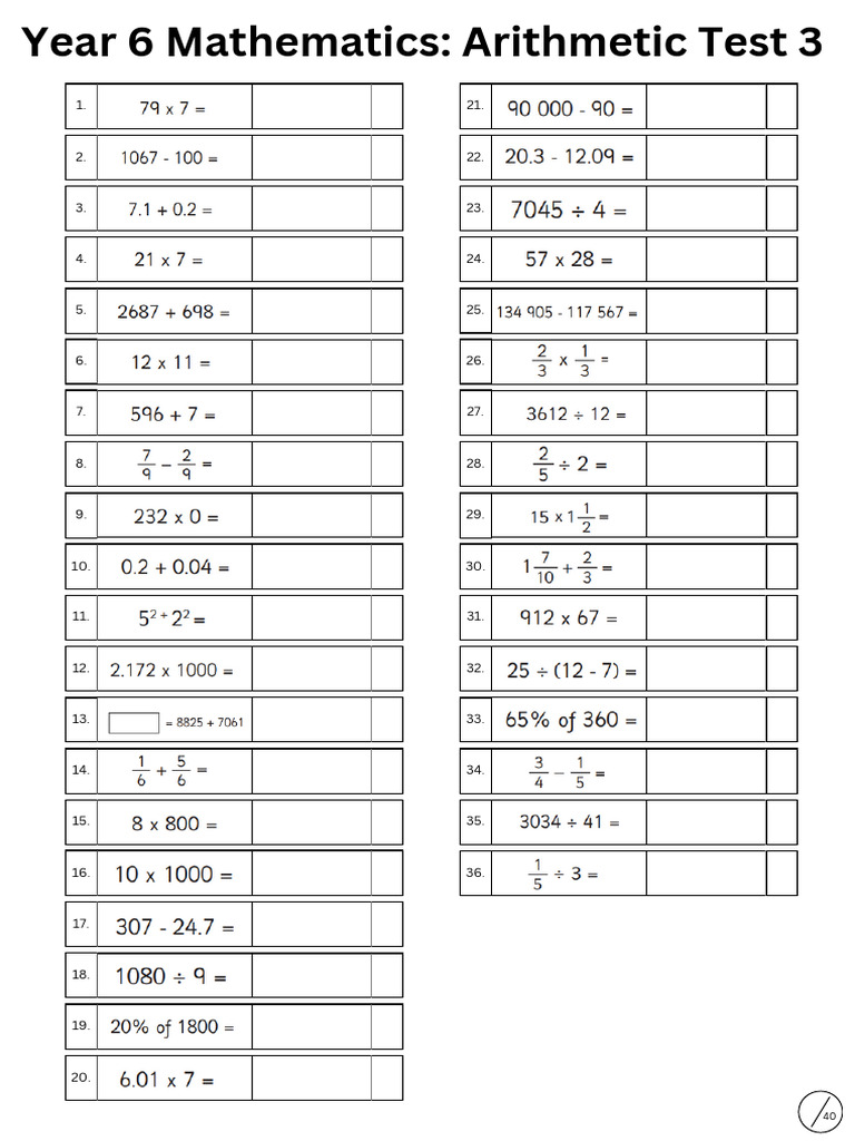 Year 6 Arithmetic Paper 3 | PDF