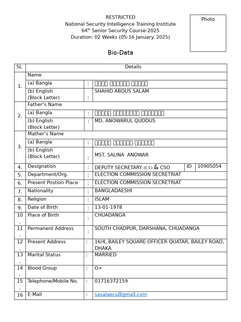 Bio-Data.docx 5555 | PDF | Bangladesh