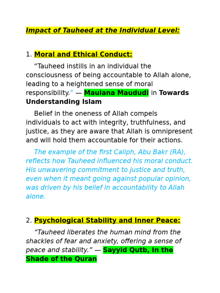 Tauheed and Its Impacts | PDF | Tawhid | Muhammad