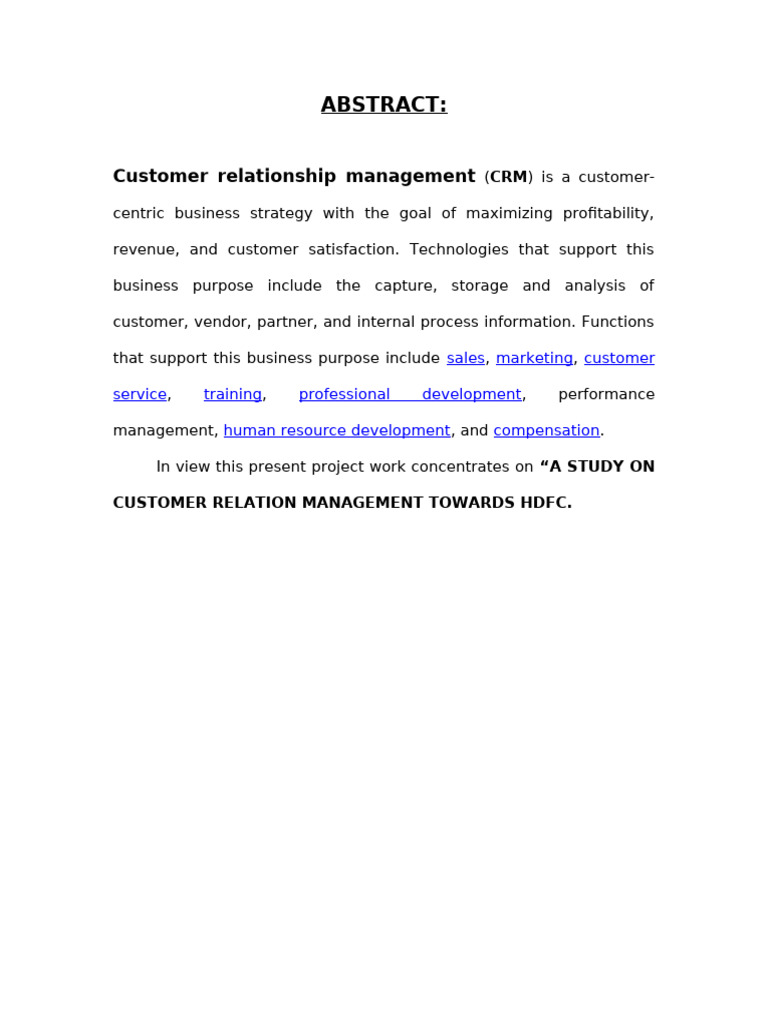 Study on CRM Strategies at HDFC | PDF