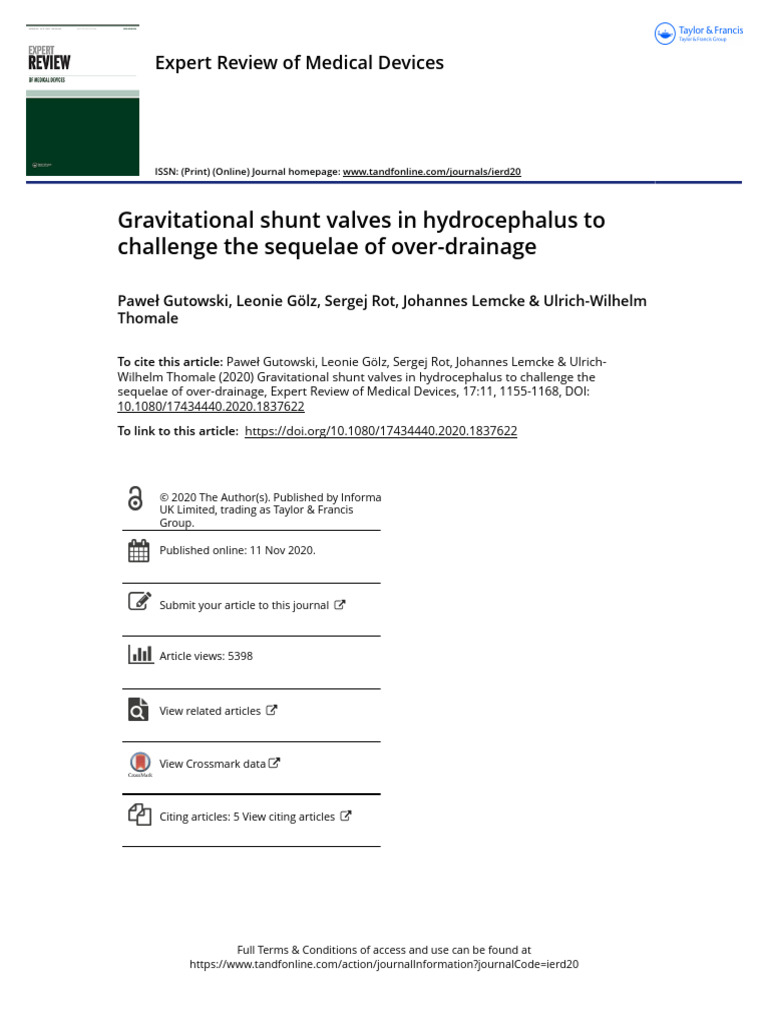 Gravitational Shunt Valves in Hydrocephalus To Challenge The Sequelae ...