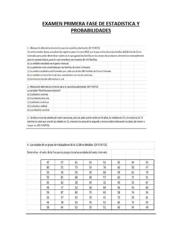 Examen Primera Fase de Estadistica y Probabilidades | PDF