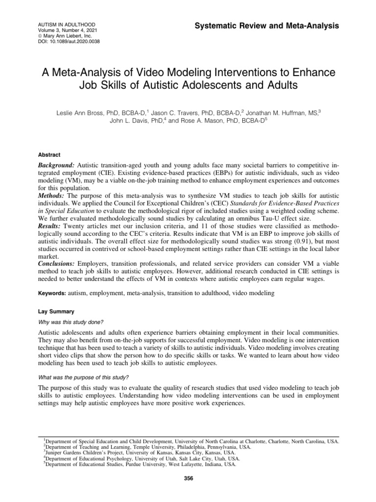 A Meta-Analysis of Video Modeling Interventions To Enhance Job Skills ...