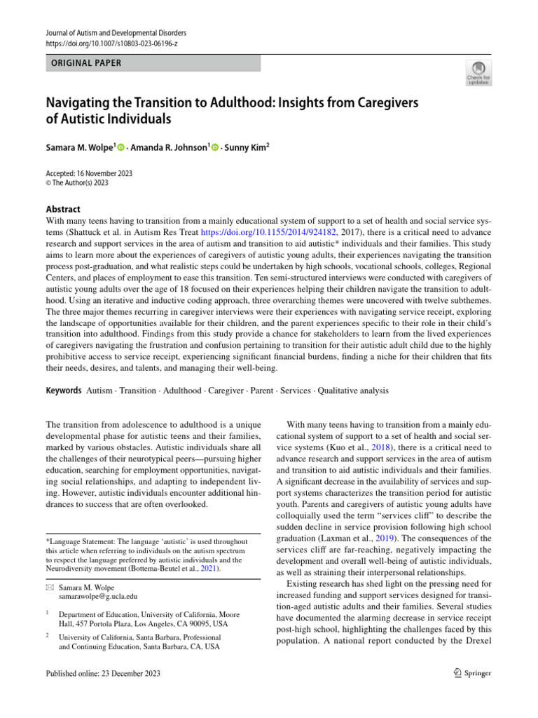 Navigating the Transition to Adulthood - Insights from Caregivers of ...