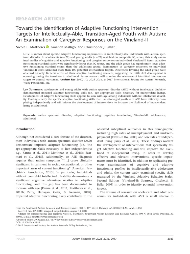 Toward The Identification of Adaptive Functioning Intervention Targets For Intellectually-Able ...
