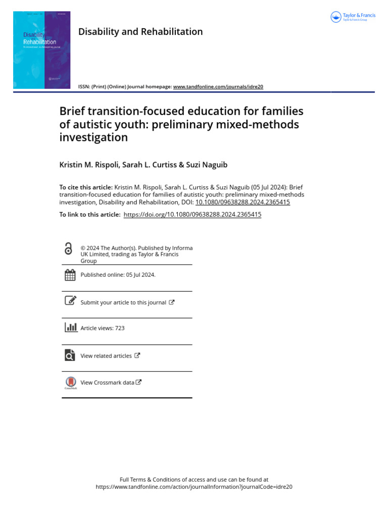 Brief Transition-Focused Education For Families of Autistic Youth ...