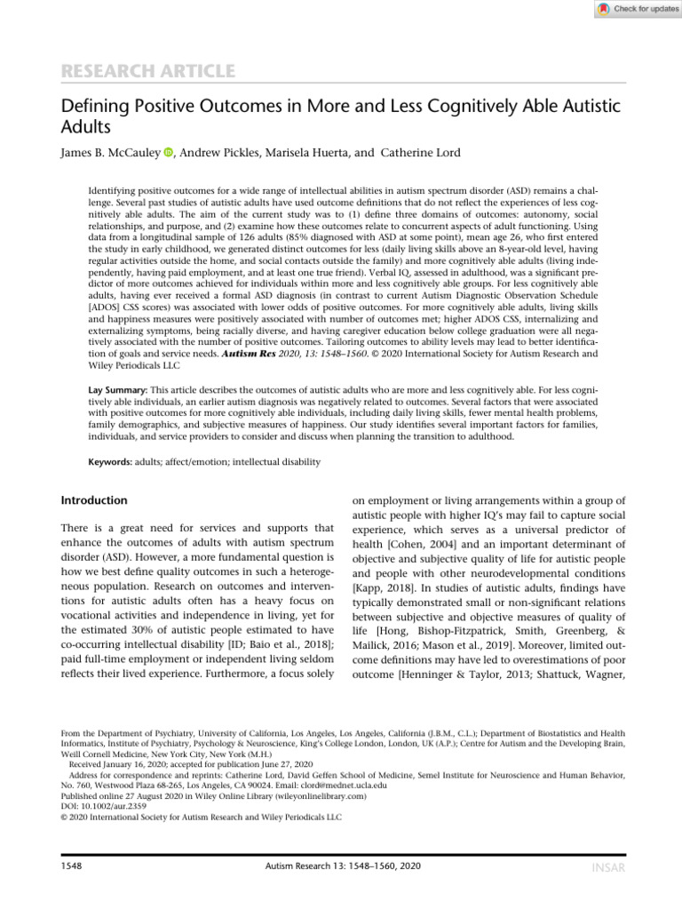 Defining Positive Outcomes in More and Less Cognitively Able Autistic ...