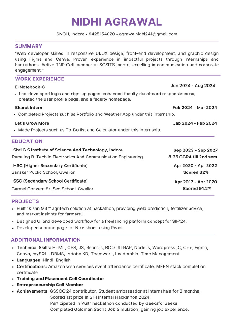 Nidhi_agrawal_resume | PDF | Computing