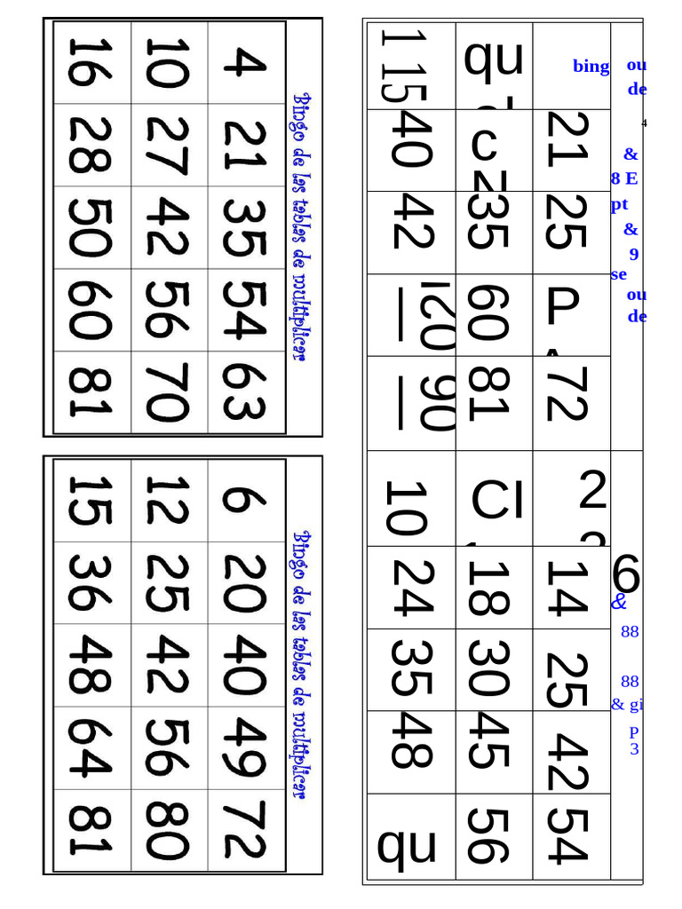 Bingo Das Tabelas de Multiplicar Cartões | PDF