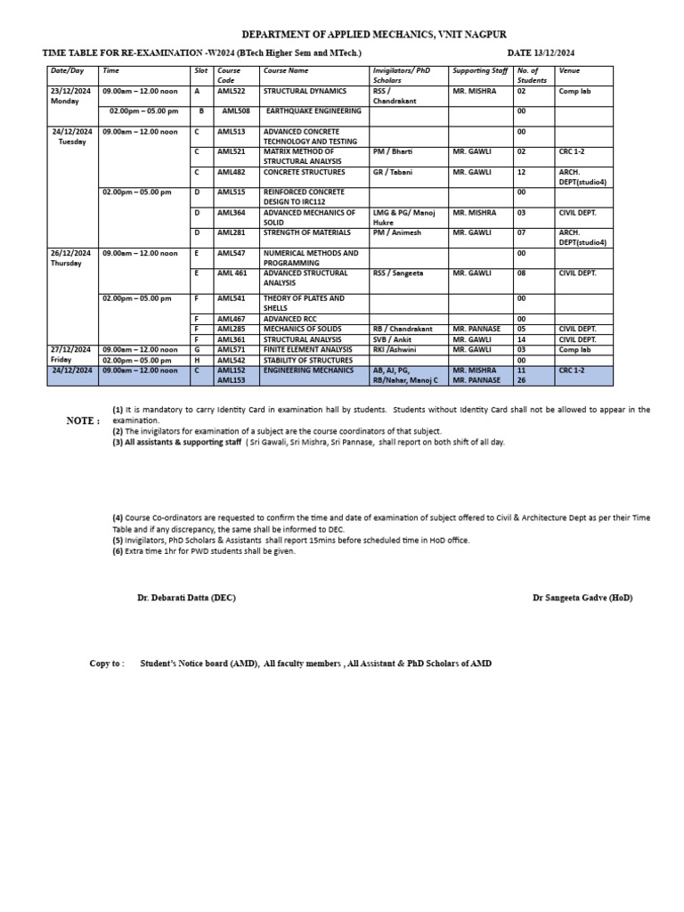 BTech & MTech Re-Exam Schedule | PDF | Structural Analysis | Building ...