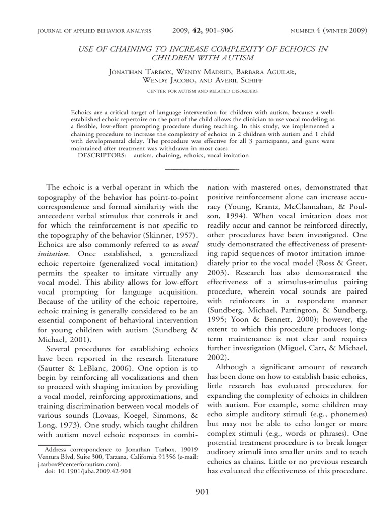 jaba-42-04-901 | PDF | Reinforcement | Autism