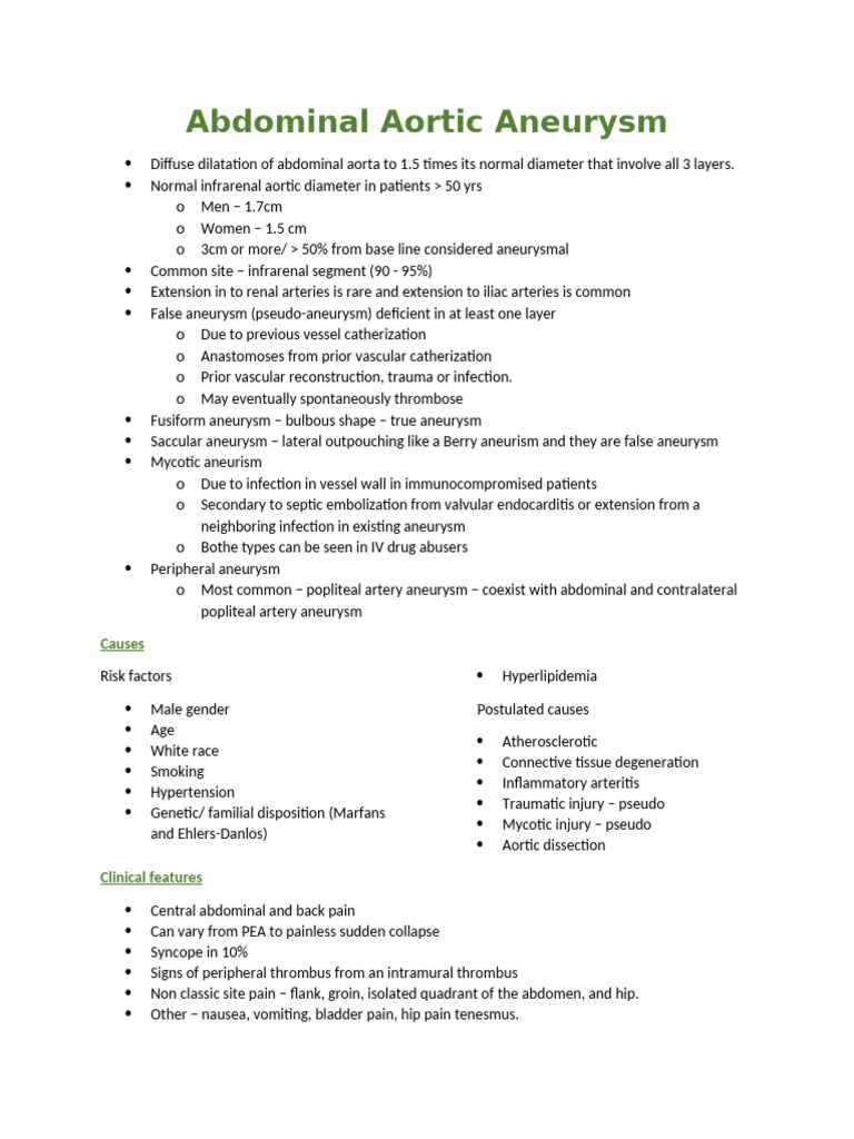 Abdominal Aortic Aneurysm | PDF | Ischemia | Thrombosis