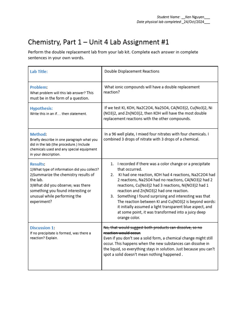 Double Displacement Reactions Lab Report | PDF | Chemical Reactions ...