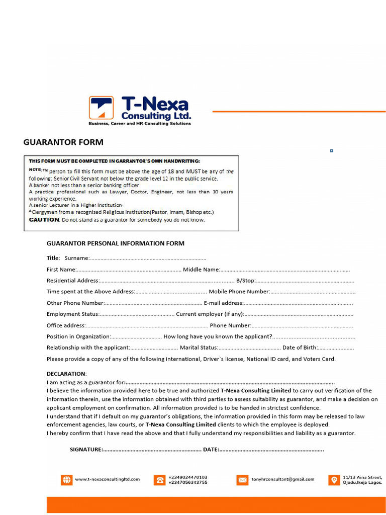 T-Nexa Guarantor Form | PDF
