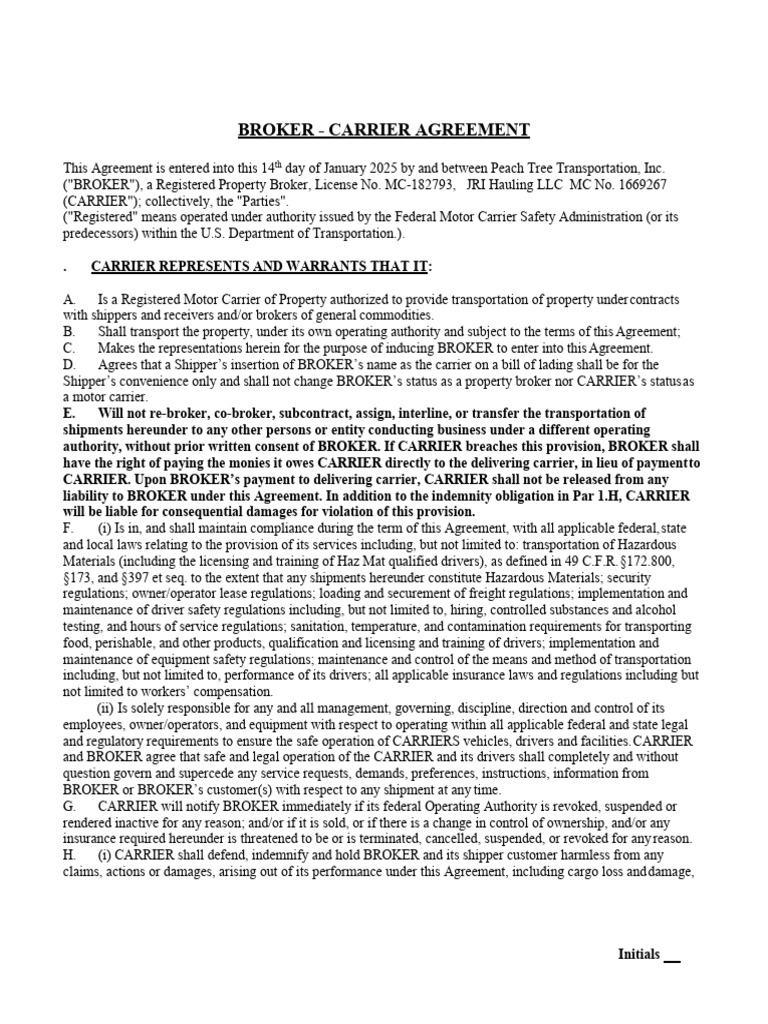 Broker-Carrier Agreement Overview | PDF | Cargo | Arbitration