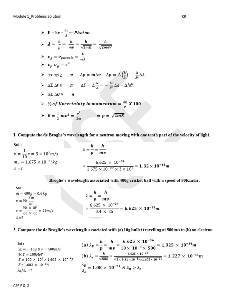 Module 1 Problems Solution - CSE (F&G) | PDF | Electron | Metrology