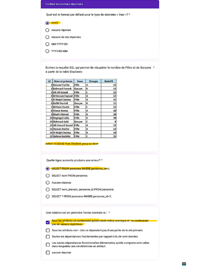 QCM Informatique de Gestion Correction | PDF