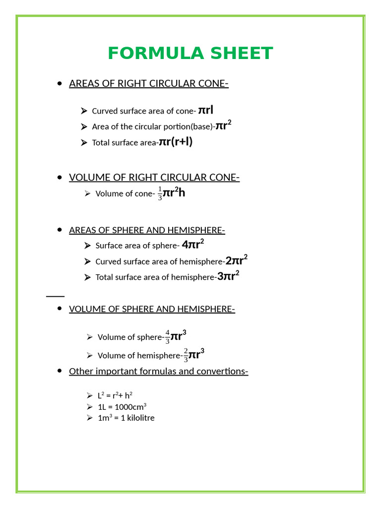 Formula Sheet | PDF