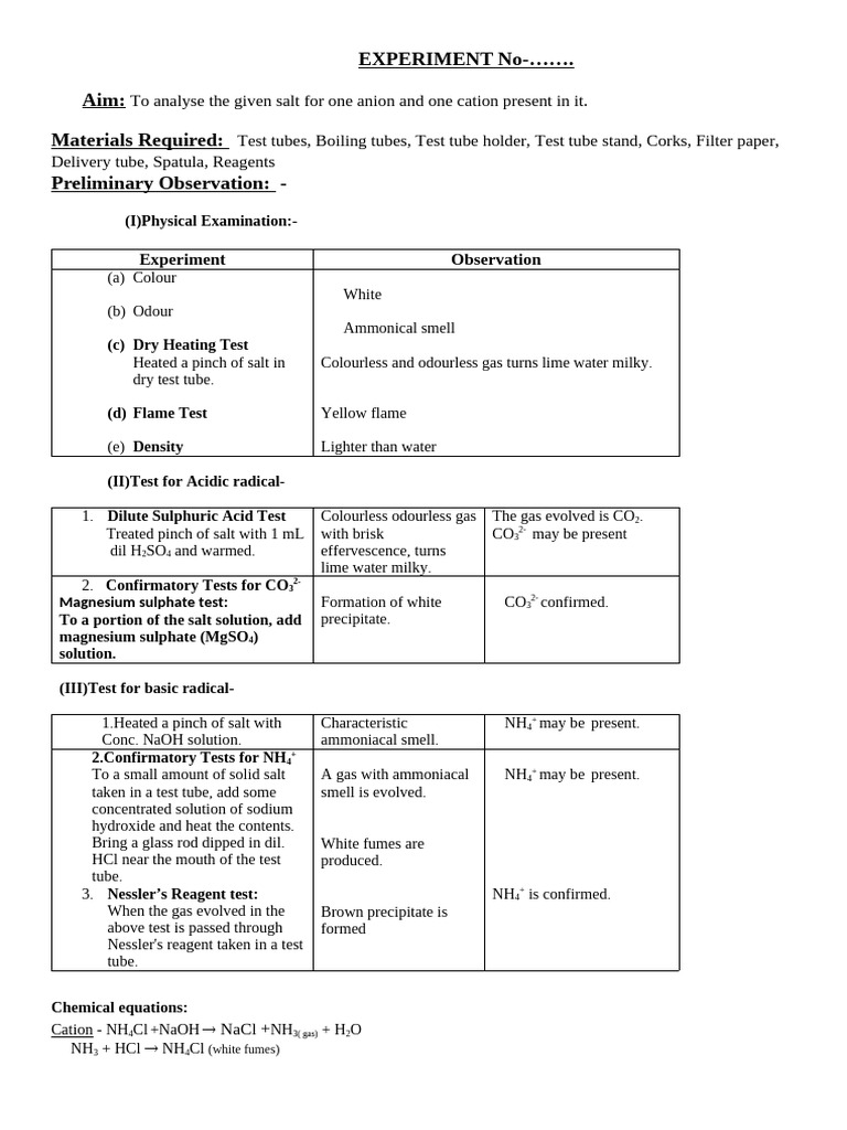 EXPERIMENT next | PDF | Salt (Chemistry) | Ammonia