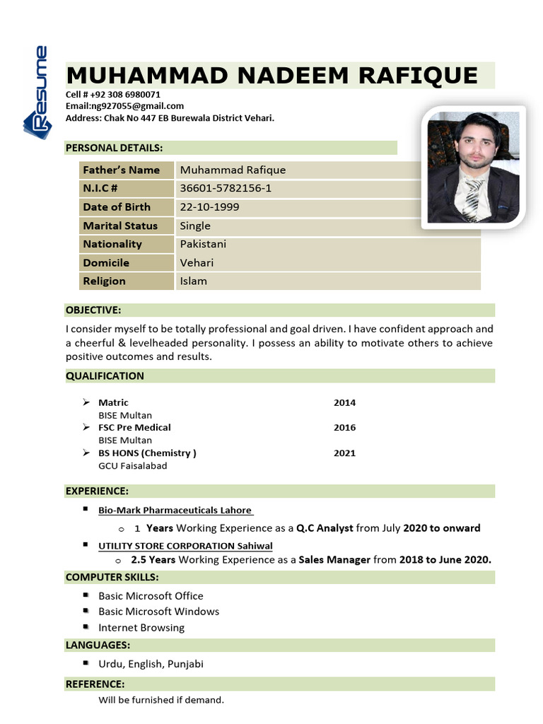 Nadeem Rafique (Q.C Analyst) CV | PDF
