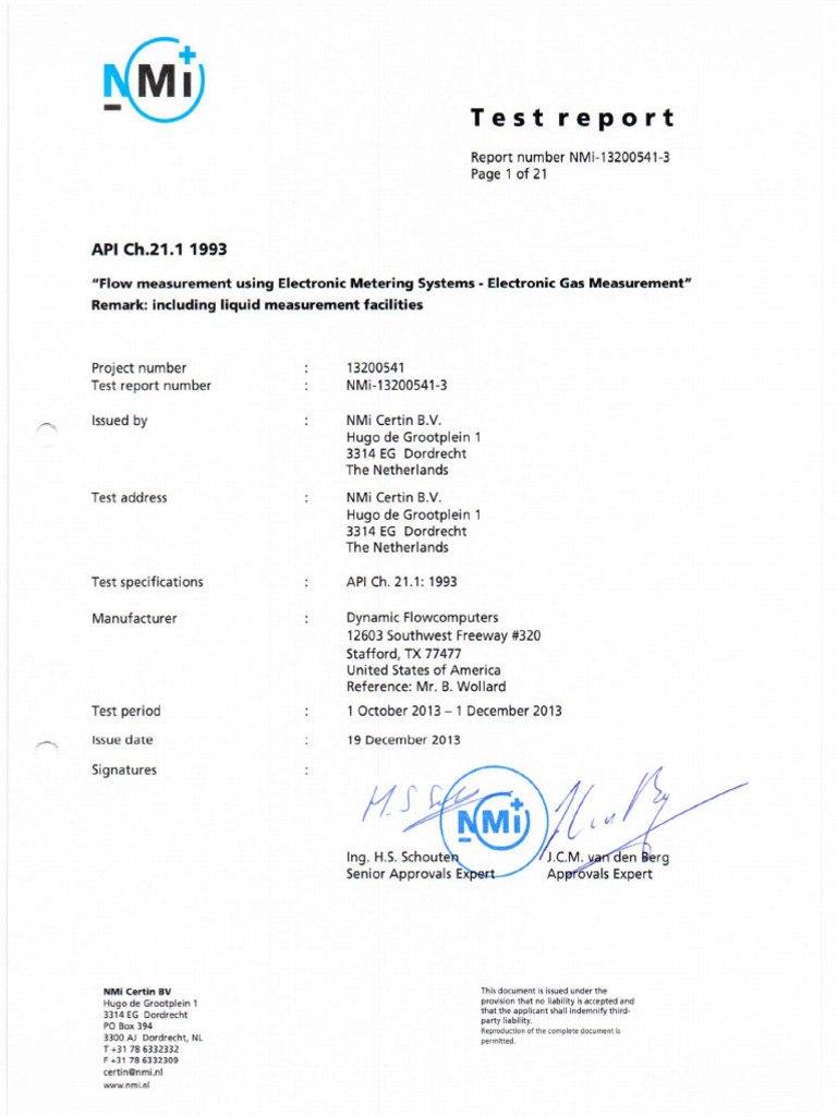 Test Report Dynamic Flow Computer - API-Ch.21.1-1993 | PDF